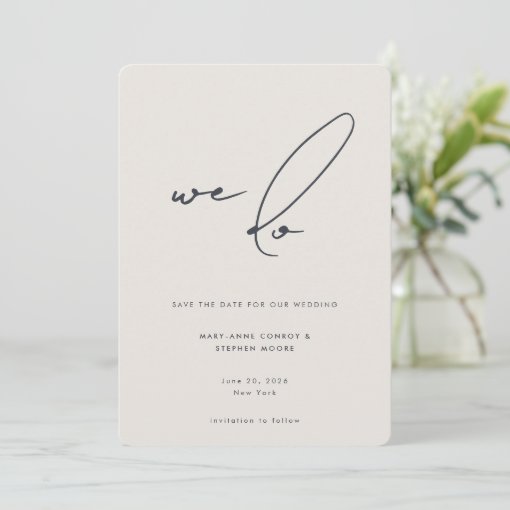 We Do Minimalist Beige Gray Calligraphy Photo Save The Date | Zazzle