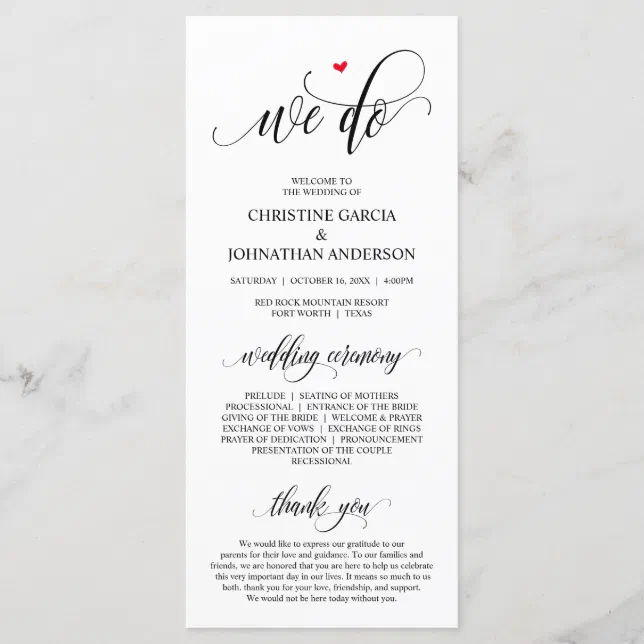 We do, Modern Black Script, Wedding Ceremony Program | Zazzle