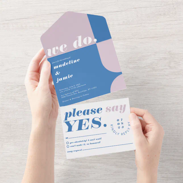We Do Modern Bold Blue & Purple Retro Abstract All In One Invitation ...