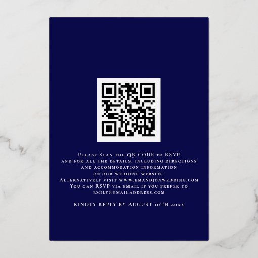 We Do Navy QR Code Rose Gold Real Foil Wedding Foil Invitation | Zazzle