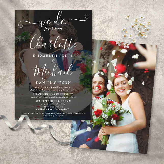 We Do Part Two Script Wedding 2 Photo Sequel Invitation | Zazzle