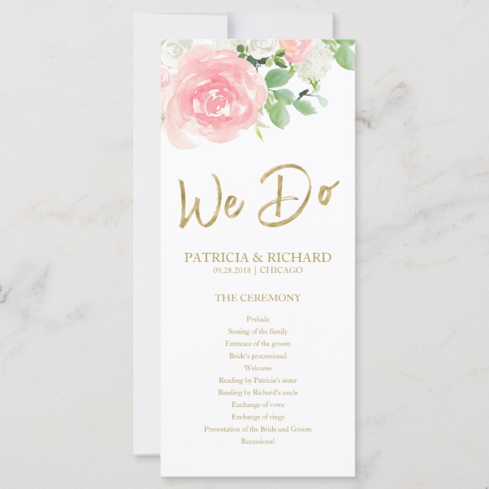 We Do Pink Blush Roses Floral Gold Wedding Program | Zazzle.com