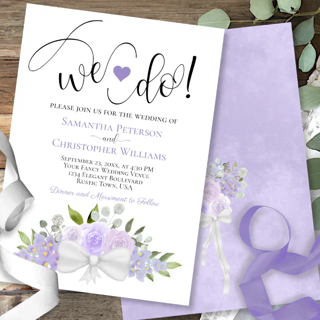 We Do! Rustic Lavender Purple Boho Floral Wedding Invitation | Zazzle