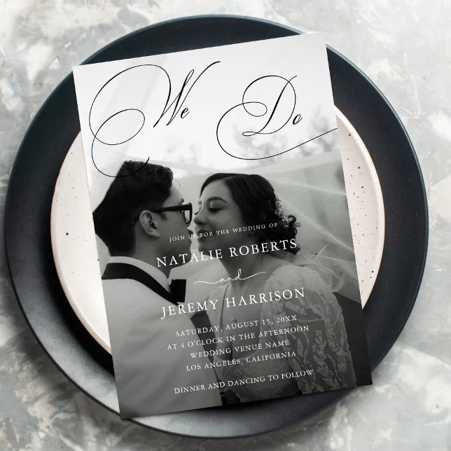 We Do Script 2 Photos QR Code Casual Wedding Invitation | Zazzle