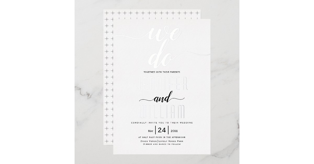 "We do" script calligraphy wedding real silver Foil Invitation | Zazzle