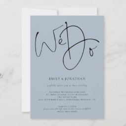 We Do Script Dusty Blue QR Code Wedding Invitation | Zazzle