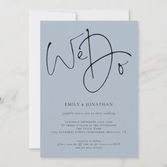 We Do Script Dusty Blue QR Code Wedding Invitation | Zazzle