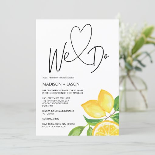 We Do Simple Modern Wedding Summer Lemon Invitation | Zazzle