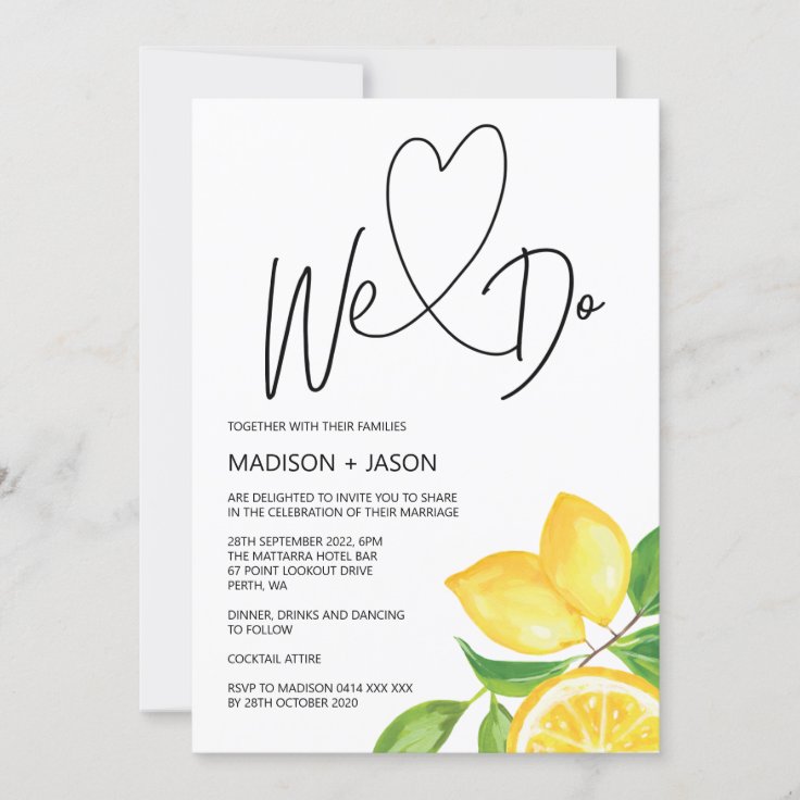We Do Simple Modern Wedding Summer Lemon Invitation | Zazzle