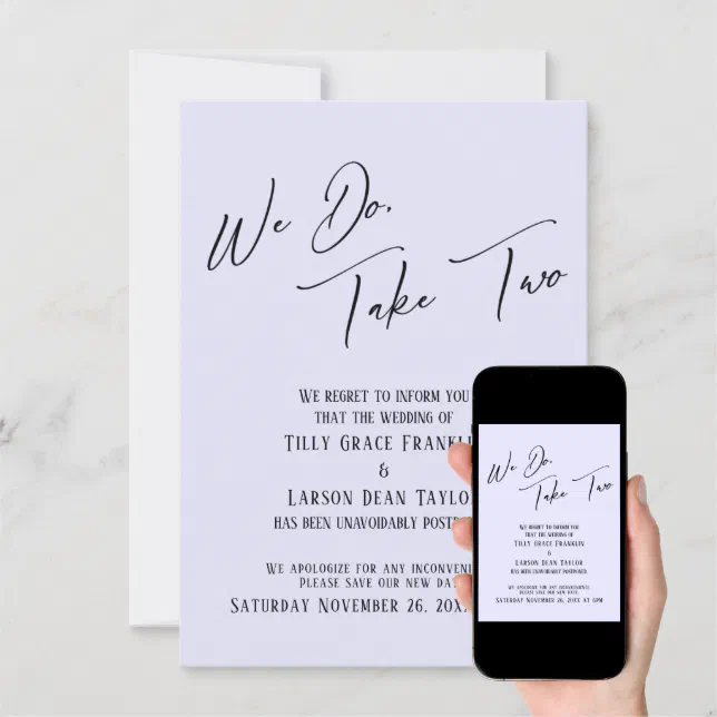 We Do, Take Two Delayed Wedding Lavender Invitation | Zazzle