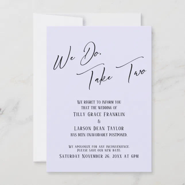 We Do, Take Two Delayed Wedding Lavender Invitation | Zazzle