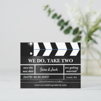 We Do Take Two Movie Clapboard Wedding Postponed Announcement Postcard ...