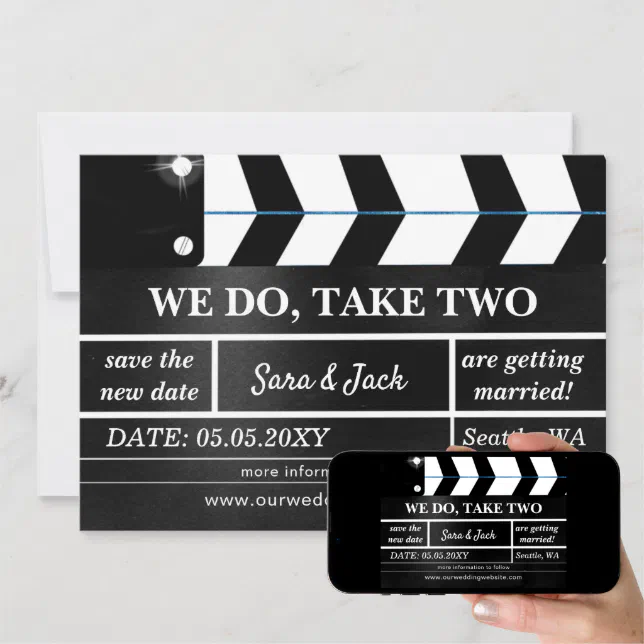 We Do Take Two Movie Clapboard Wedding Postponed Save The Date | Zazzle