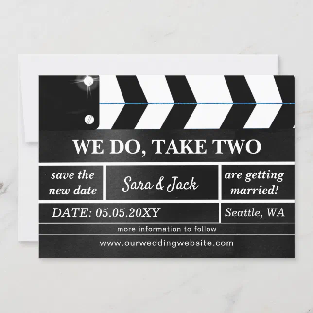 We Do Take Two Movie Clapboard Wedding Postponed Save The Date | Zazzle