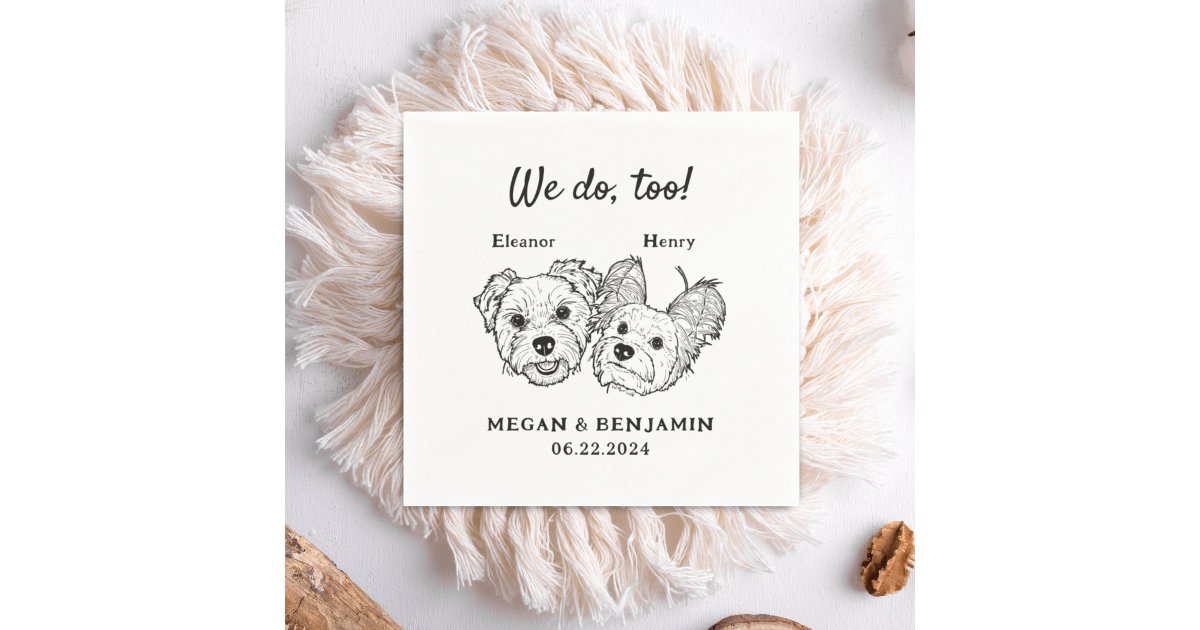 We Do Too 2 Dogs Faces Wedding Cocktail Napkins | Zazzle