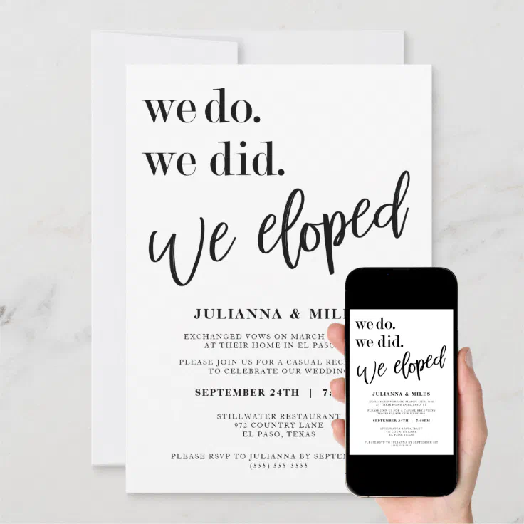 We Do We Did We Eloped Wedding Reception Invitatio Invitation | Zazzle