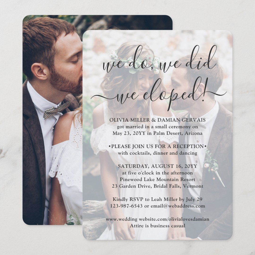 We Eloped 2 Photo Overlay Wedding Reception Only Invitation | Zazzle