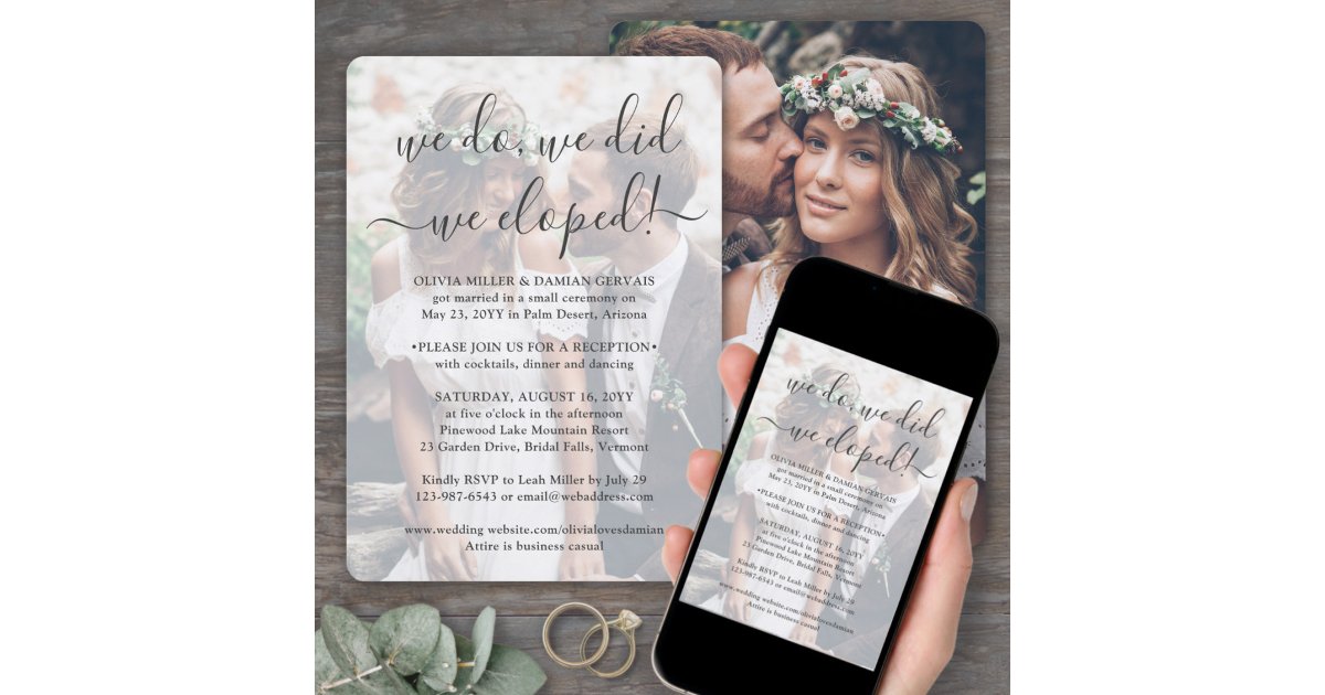 We Eloped 2 Photo Overlay Wedding Reception Only Invitation | Zazzle