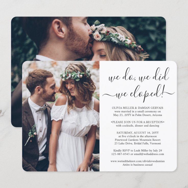 We Eloped 2 Photo Wedding Reception Only Party Invitation | Zazzle
