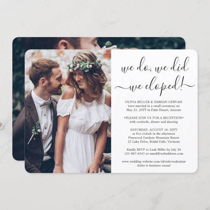 We Eloped 2 Photo Wedding Reception Only Party Invitation | Zazzle