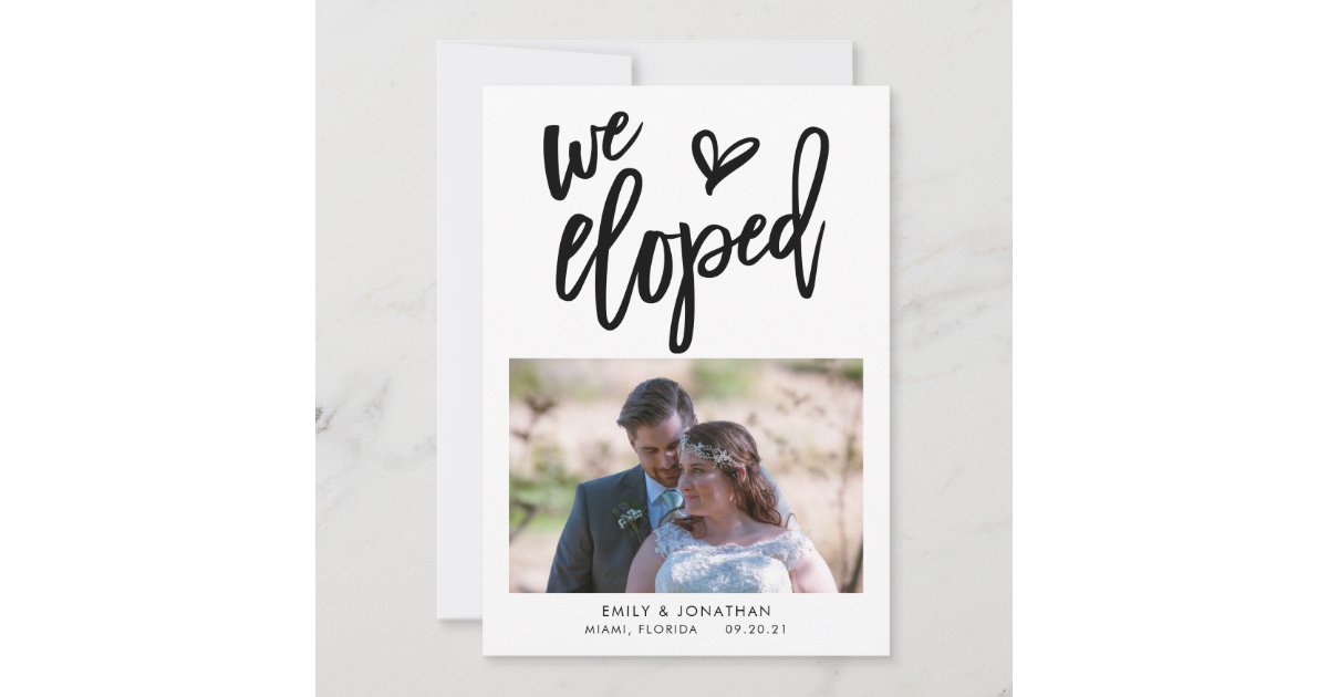 We Eloped Announcement Photo Invitation Black Text | Zazzle