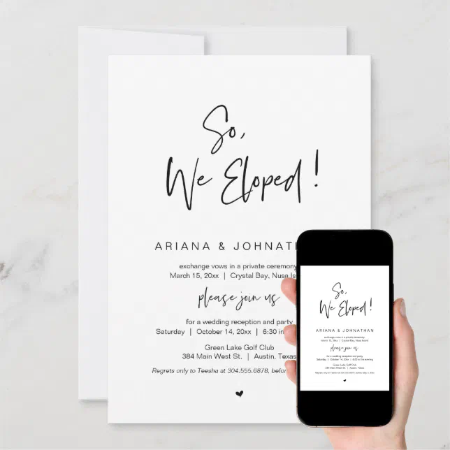 We Eloped, Black, Wedding Elopement Invitation | Zazzle