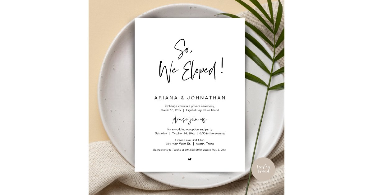 We Eloped, Black, Wedding Elopement Invitation | Zazzle
