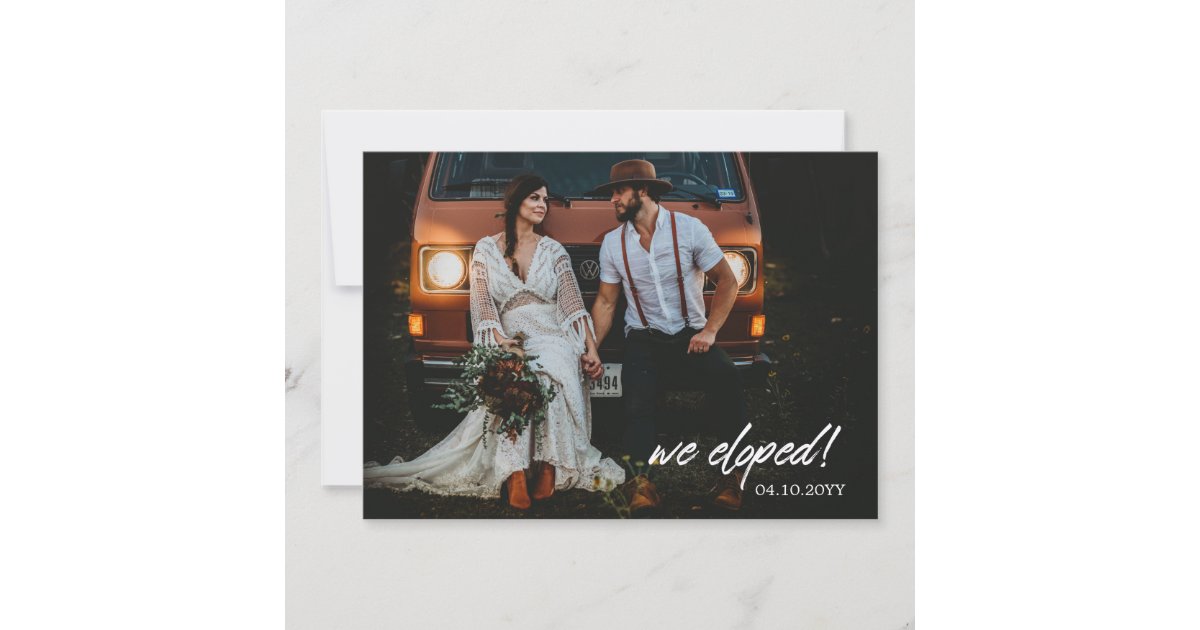 We Eloped | Brush Lettering Photo Announcement | Zazzle