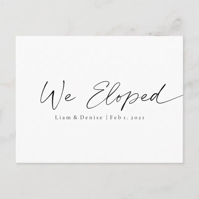 We Eloped Elegant Script Marriage Announcement Postcard | Zazzle