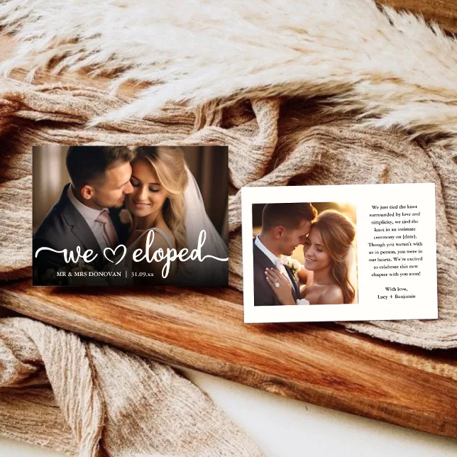We Eloped Elegant Script Wedding Photo Announcement | Zazzle