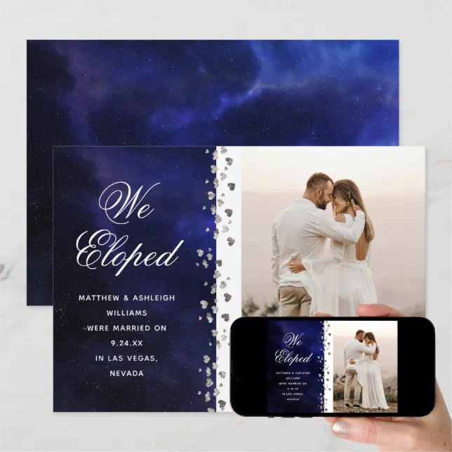 We Eloped Glitter Hearts Photo Elopement Space Invitation | Zazzle