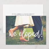 We eloped Modern calligraphy wedding photo card | Zazzle