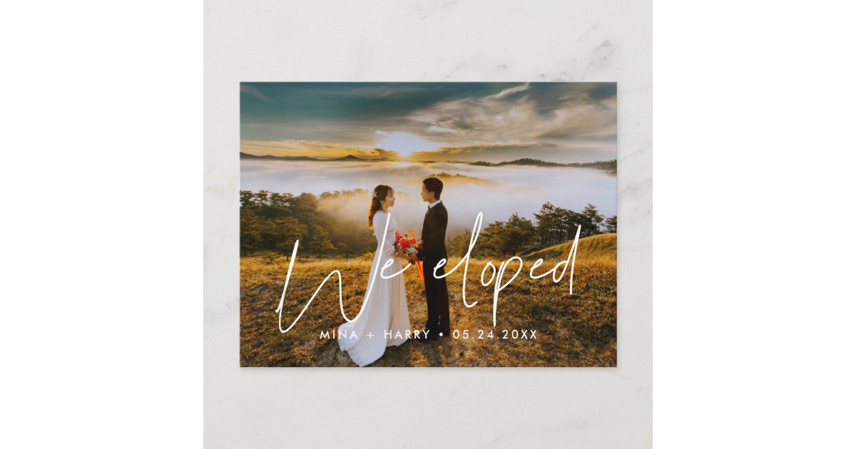 We eloped Modern design photo Postcard | Zazzle