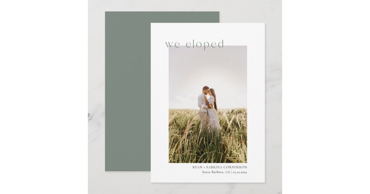 We Eloped Modern Minimalist Eucalyptus Green Announcement | Zazzle