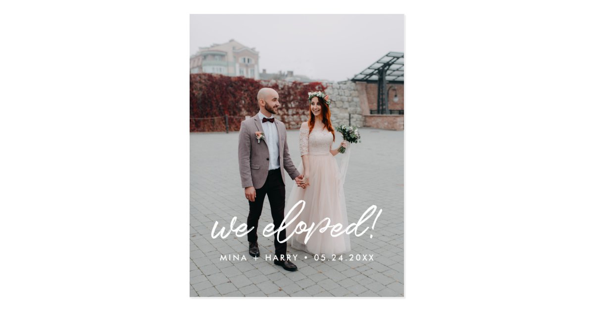 We eloped Modern wedding announcement Postcard | Zazzle.com