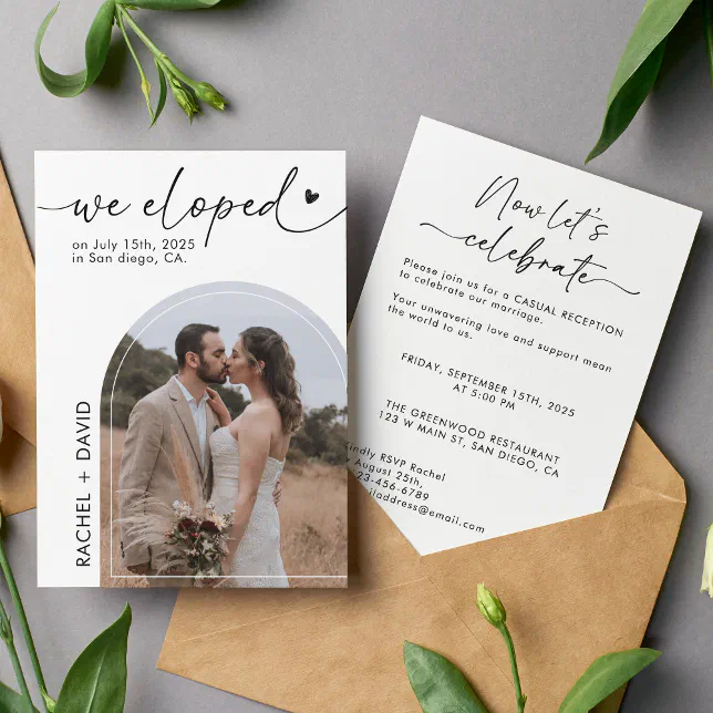 We Eloped Now Let's Celebrate Elopement Party Invitation | Zazzle