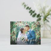 WE ELOPED | script wedding Announcement Postcard | Zazzle