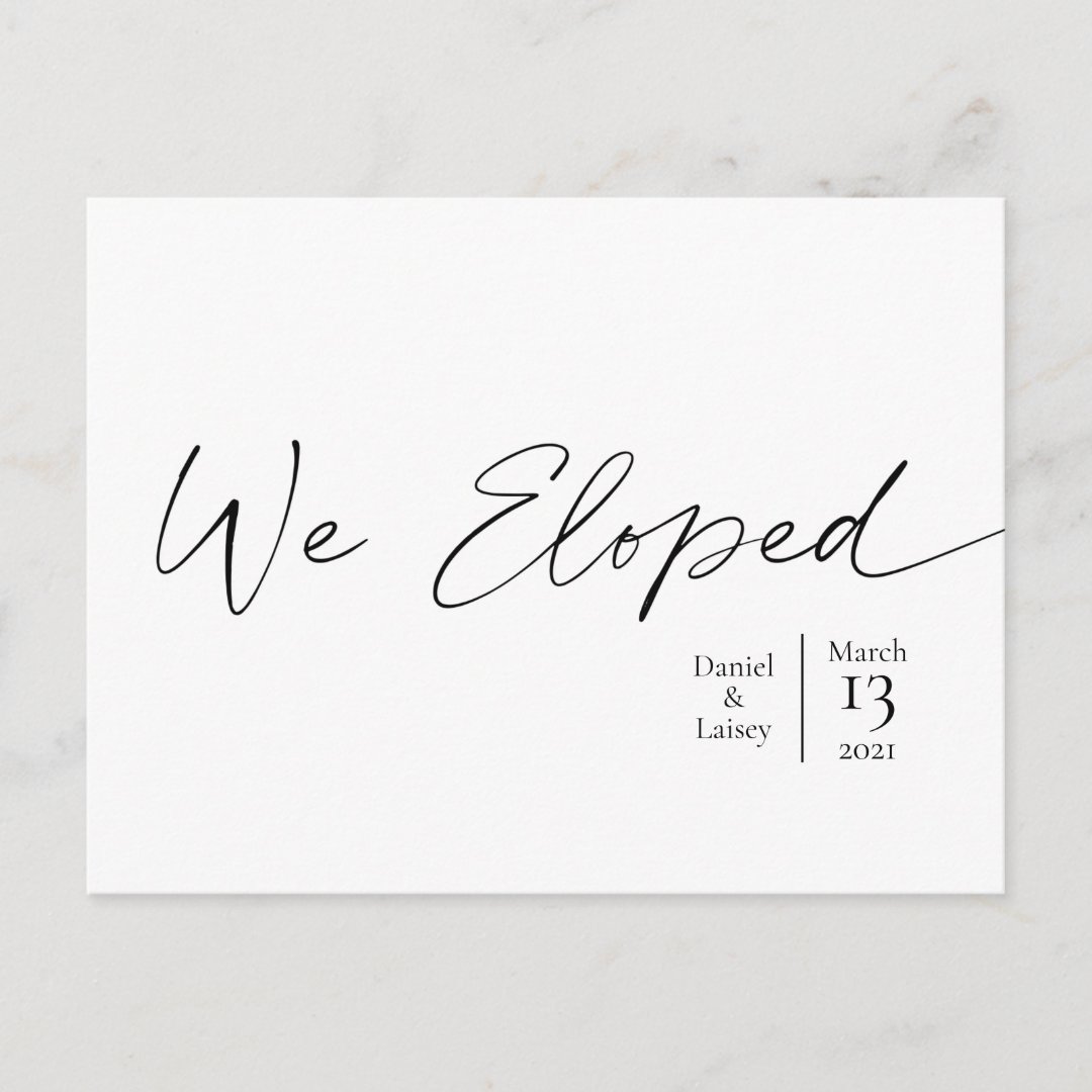 We Eloped Text Elegant Script Minimal Announcement Postcard | Zazzle
