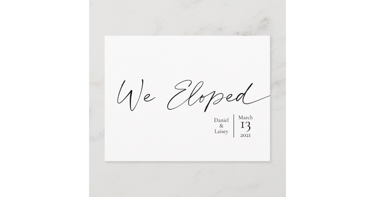 We Eloped Text Elegant Script Minimal Announcement Postcard | Zazzle