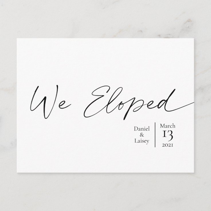 We Eloped Text Elegant Script Minimal Announcement Postcard | Zazzle