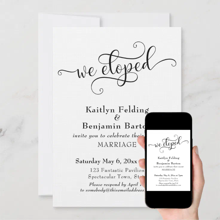 "We Eloped" Typography Wedding Reception Only Invitation | Zazzle