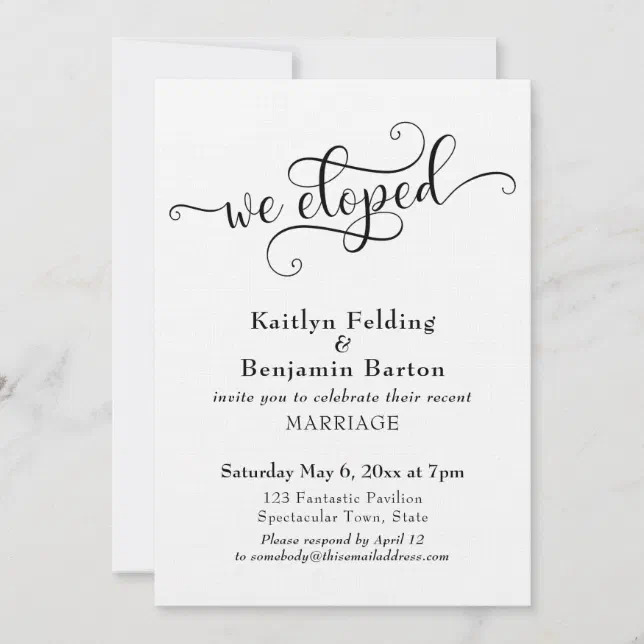 "We Eloped" Typography Wedding Reception Only Invitation | Zazzle