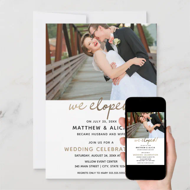 We Eloped Wedding Announcement and Reception | Zazzle