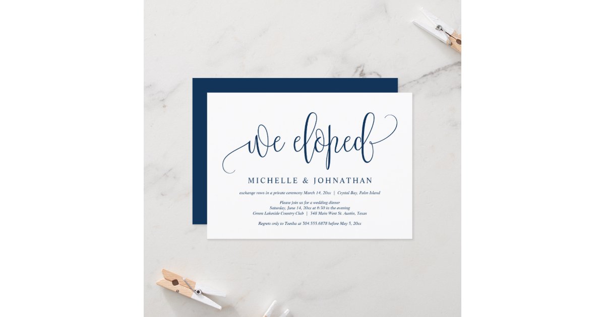 We Eloped, Wedding Elopement Party Celebration Inv Invitation | Zazzle