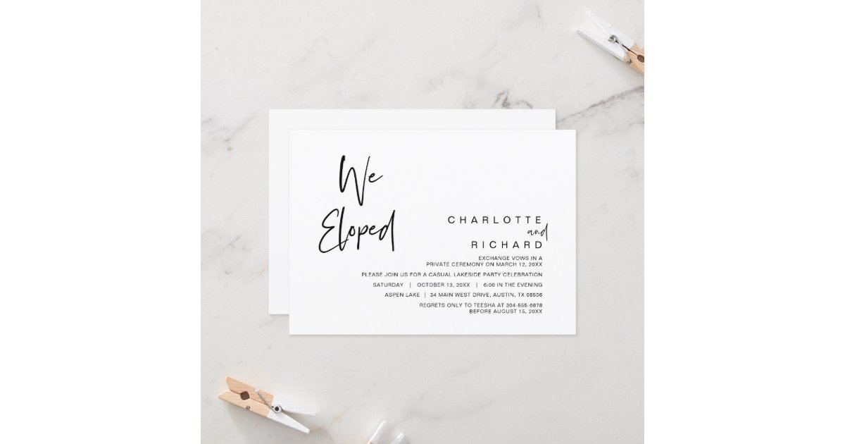 We eloped, Wedding Elopement Party Celebration Invitation | Zazzle