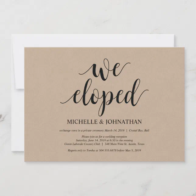 We eloped, Wedding Elopement Reception Invites | Zazzle