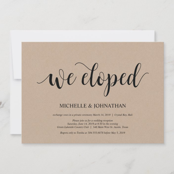 We eloped, Wedding Elopement Reception Invites | Zazzle.com