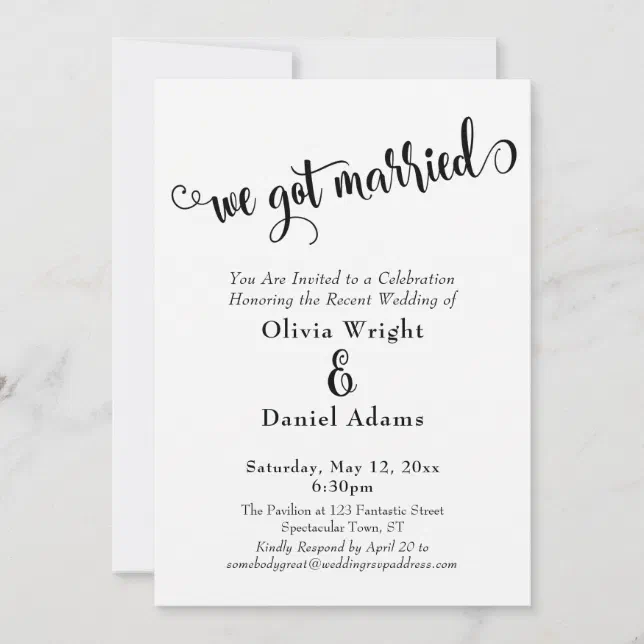 We Got Married Bold Black White Reception Only Invitation | Zazzle