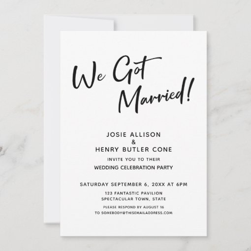 We Got Married Calligraphy Wedding Reception Invitation | Zazzle