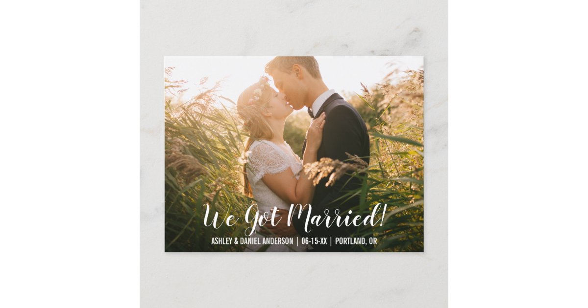 We got married elopement announcement postcard WB | Zazzle